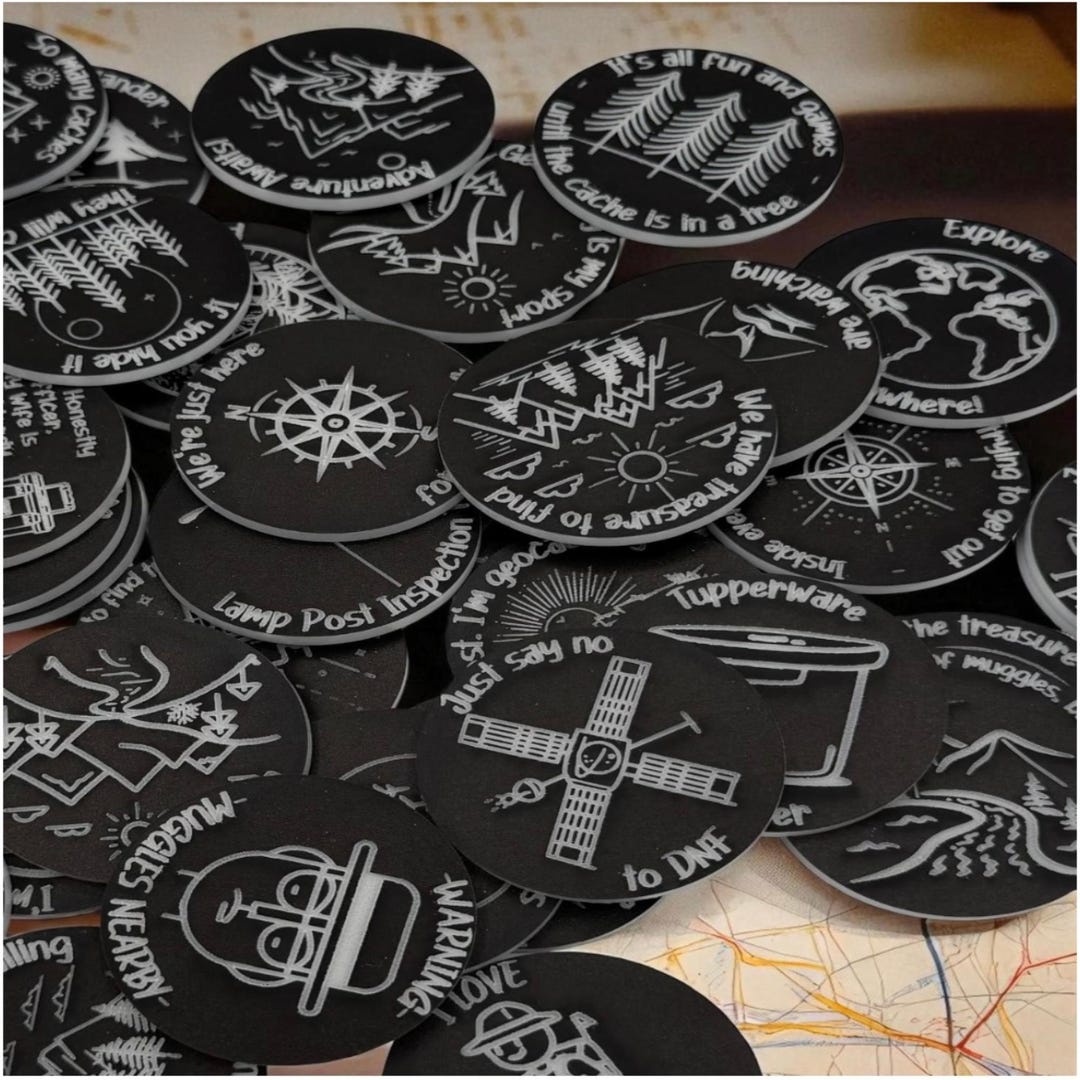 Laser-engraved Acrylic Geocache Tokens - Set of 38 Weatherproof Cache ...
