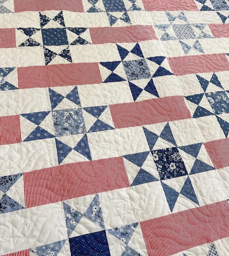 Americana Red White and Blue Patriotic USA Under the Stars Quilt Kit - Etsy