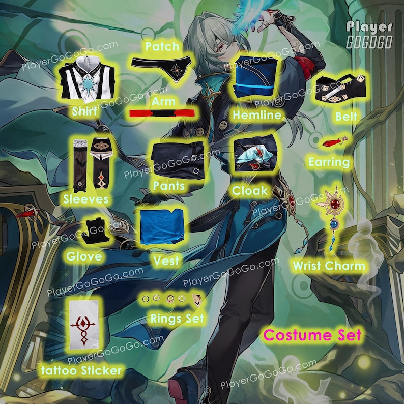 Honkai: Star Rail Anaxa Cosplay Set - Tattoo, Wig, Costume, Earrings ...