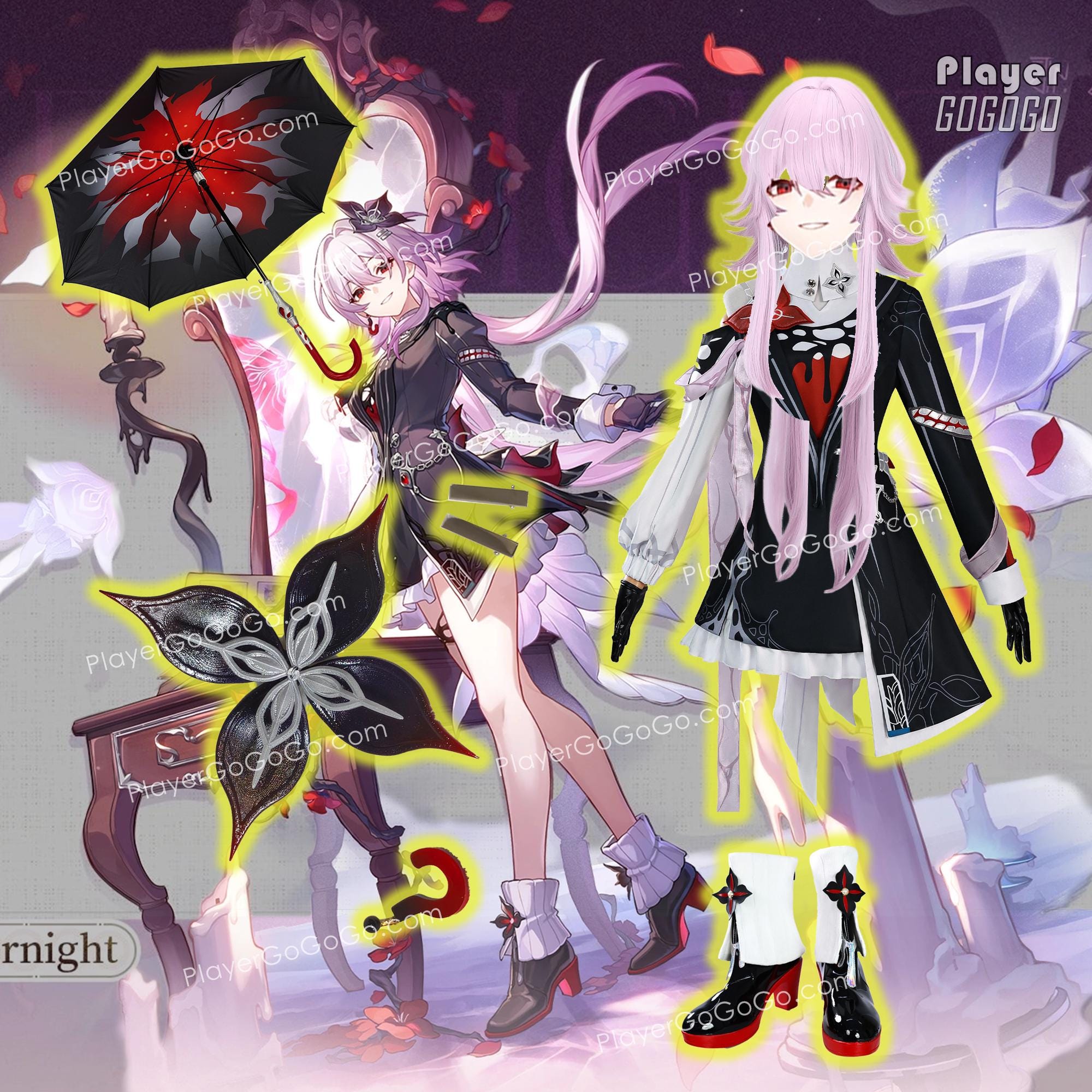 Honkai: Star Rail Evernight Cosplay Set - Umbrella, Wig, Costume ...