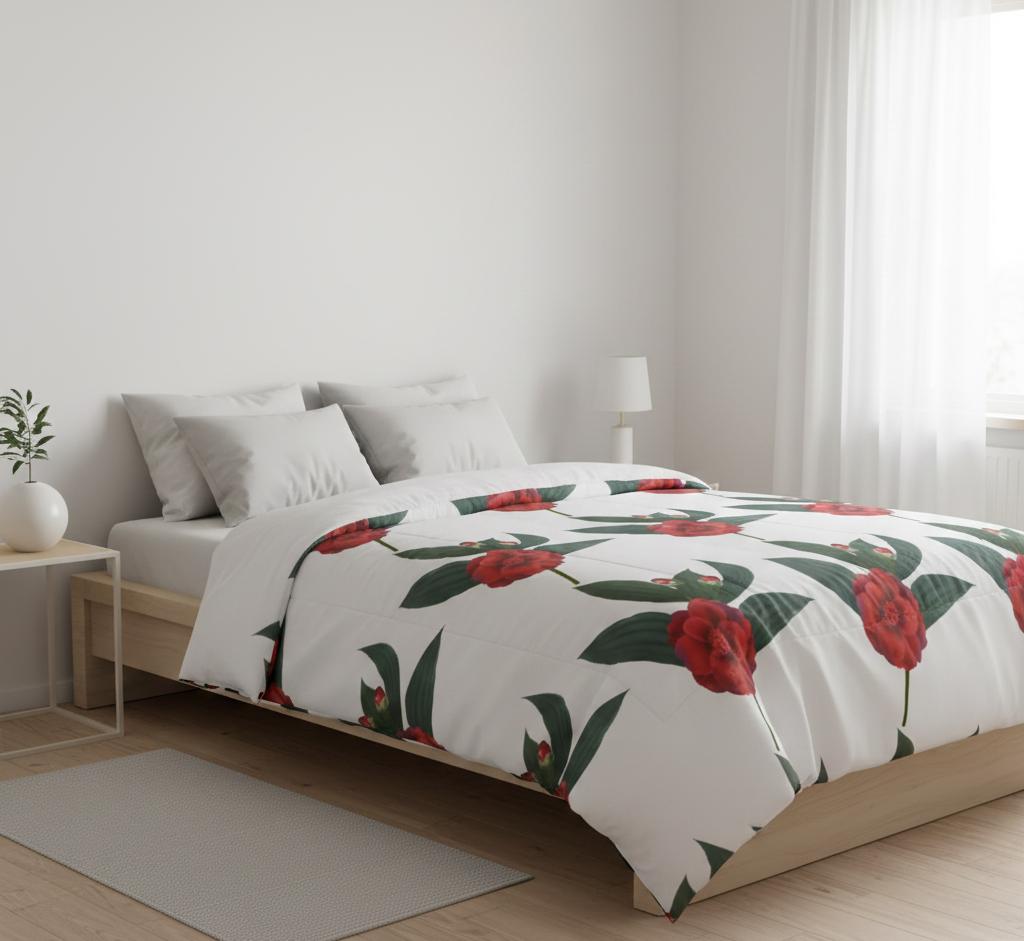 Red Floral Microfiber Comforter, Lightweight Bedding - Etsy