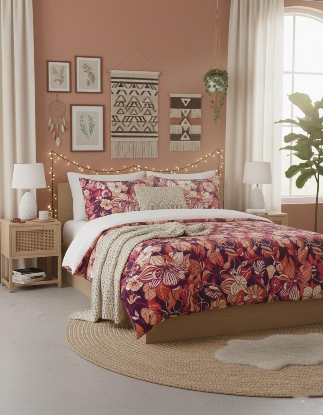 Red Floral Comforter | Lightweight Cottagecore Bedding (queen & King ...