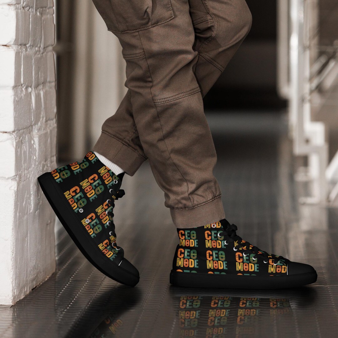 CEO Mode High Top Sneakers – Black Canvas Statement Shoes - Etsy