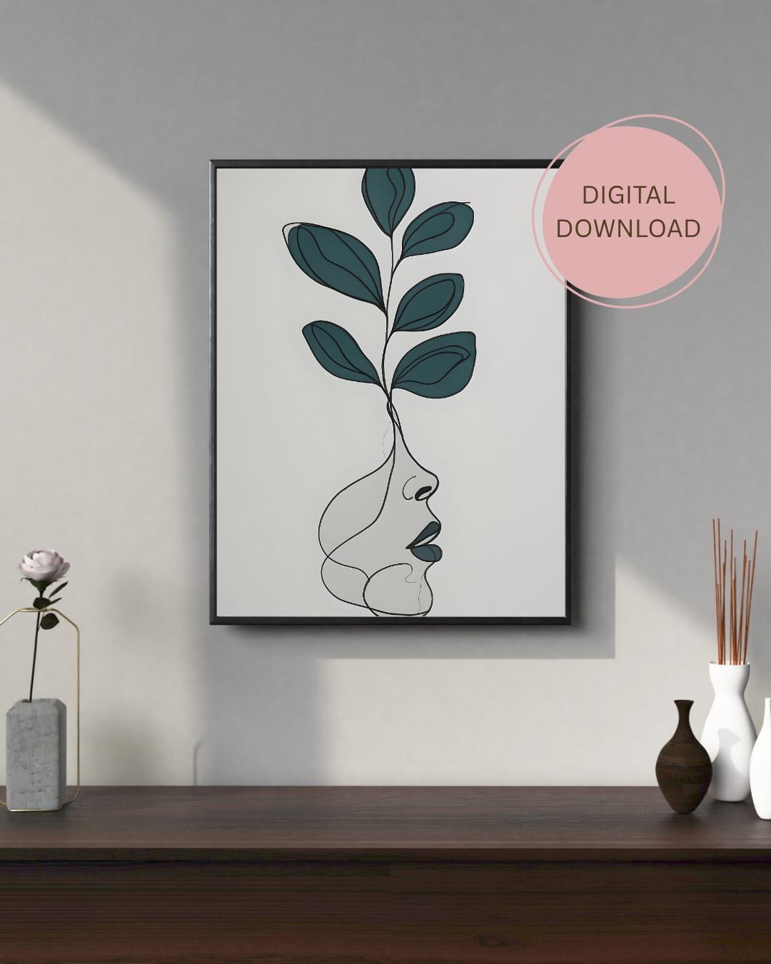 Let Your Imagination Grow | Line Art | Face and Leaf Abstract Wall Art ...