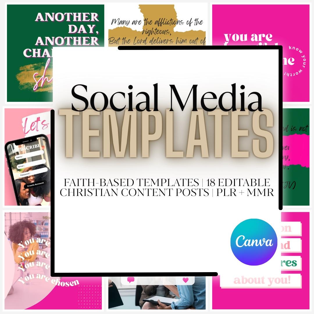 Christian Social Media Kit: 18 Canva Templates, PLR + MMR - Etsy