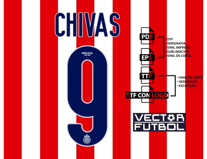Font tipografía Vector Chivas Guadalajara México temporada 2025-2026 4 ...