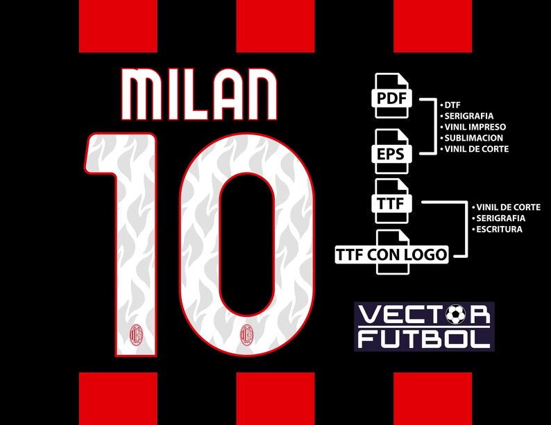 Font tipografía Vector AC Milan Diavolo Italia calcio temporada 2025 ...