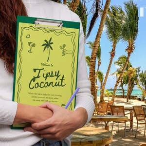 Printable Beach Bar Cocktail Menu Template, Tropical Green Yellow ...
