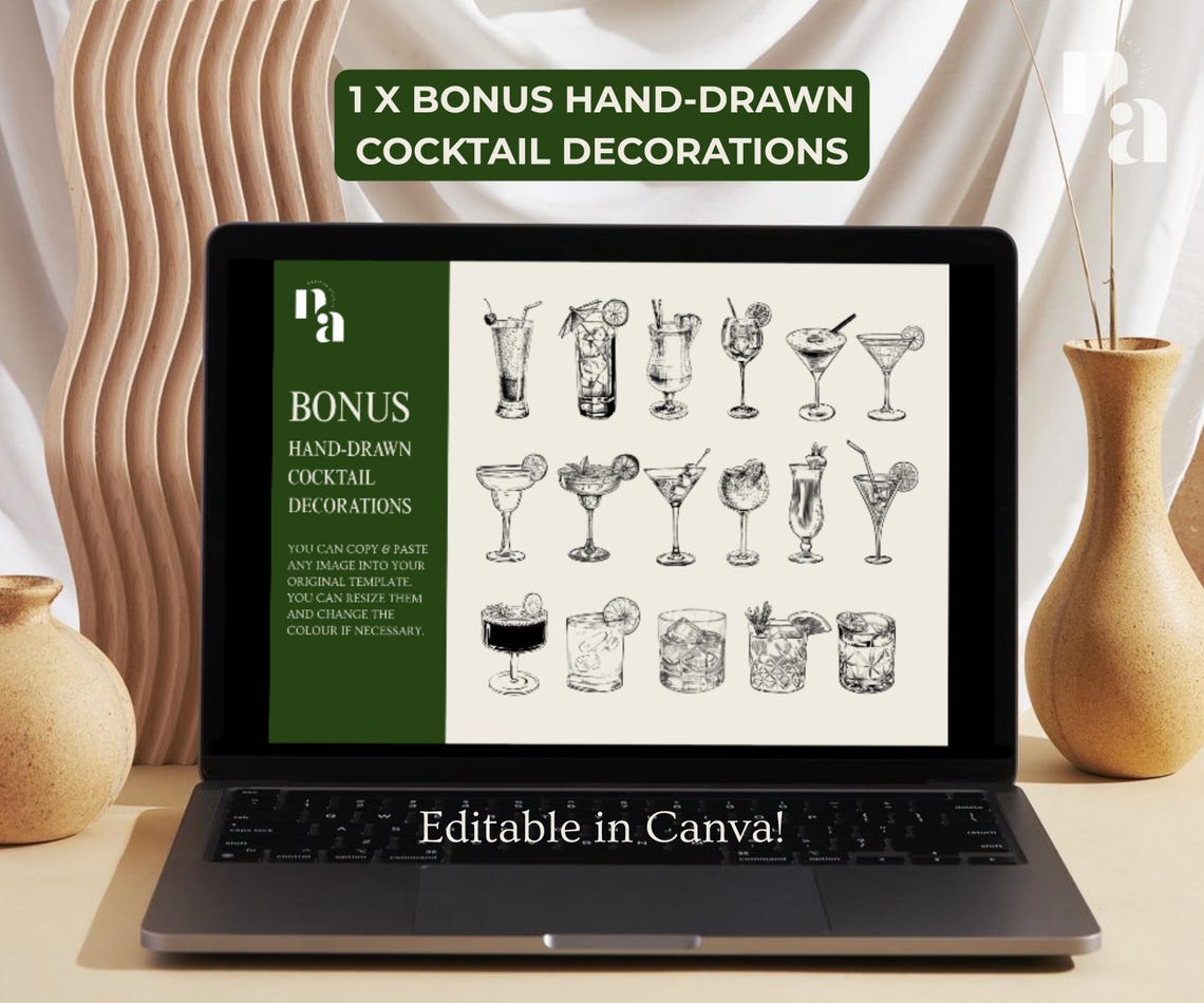 Printable Beach Bar Cocktail Menu Template, Tropical Green Yellow ...