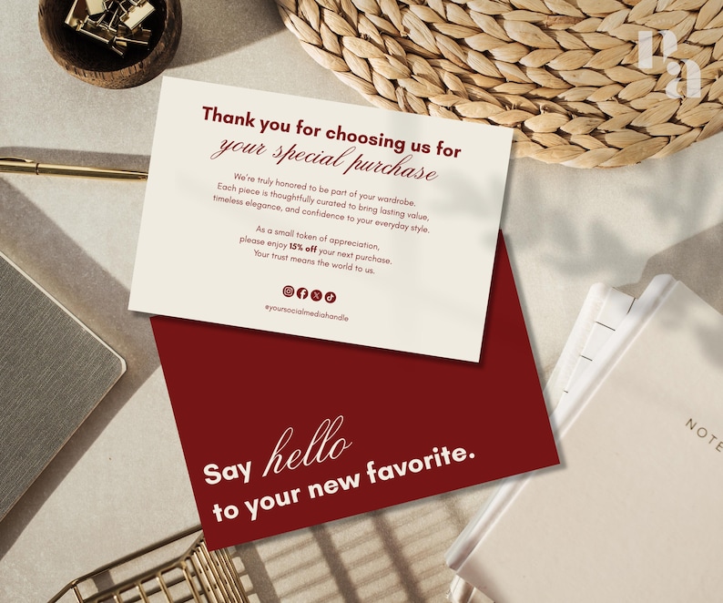Printable Elegance Burgundy Red Thank You Card Template, Canva Editable 6"x4" for Business ...