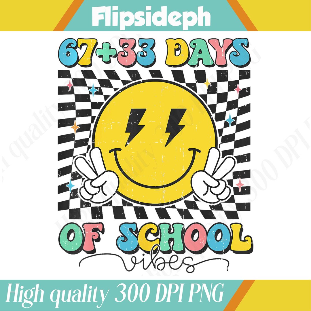 Retro Groovy 67 + 33 Days of School 100th Day Png, Smiley Face 100 Days ...