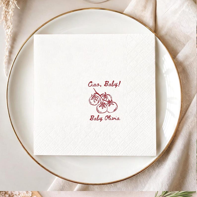 Ciao Baby Shower Napkins, Custom Tomato Cocktail Napkins, Italian Theme ...