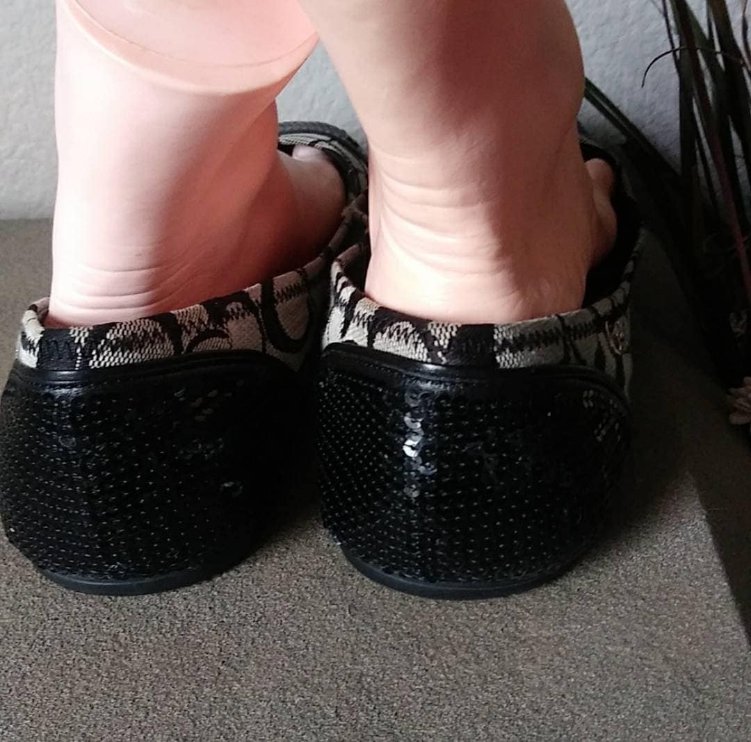 COACH shine Black Signature Canvas / Sequin Ballet Flats Q500 F2080/E09 ...