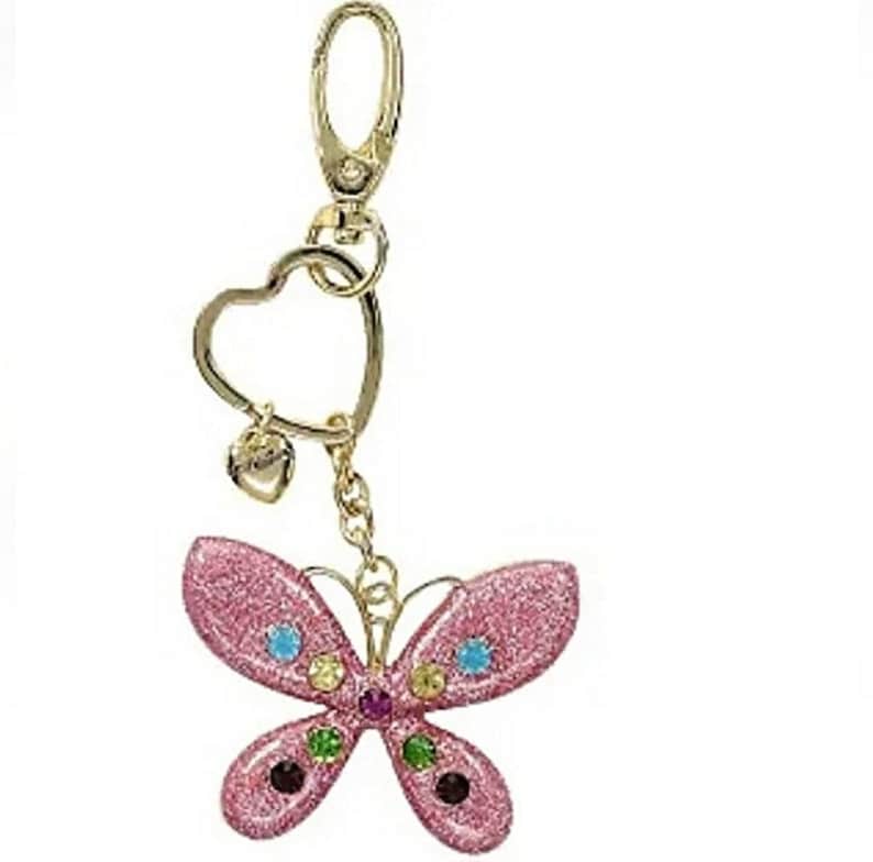 BETSEY JOHNSON Jeweled Butterfly Key Ring Fob Clip Purse Charm. - Etsy