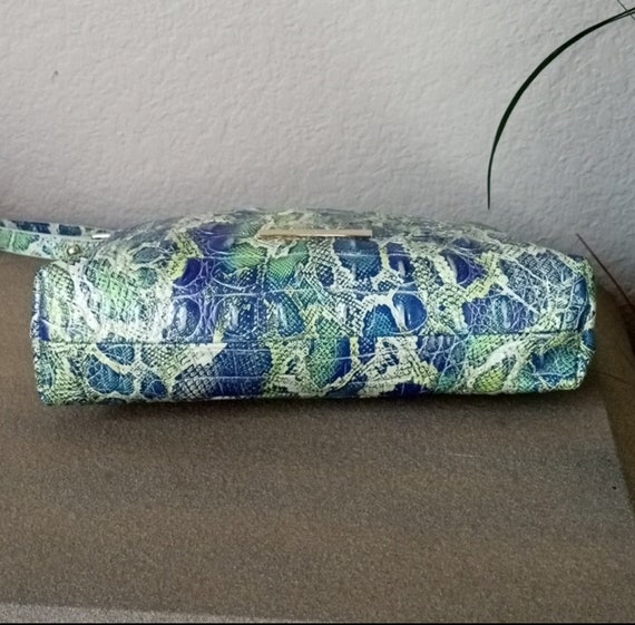 BRAHMIN Blue Green Alligator Embossed Snake Print Bag… - Gem