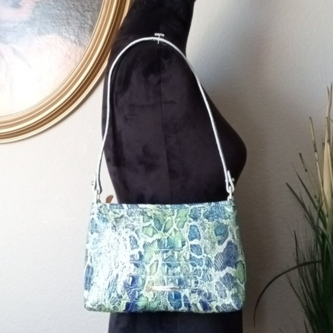 BRAHMIN Blue Green Alligator Embossed Snake Print Baguette Purse - Etsy