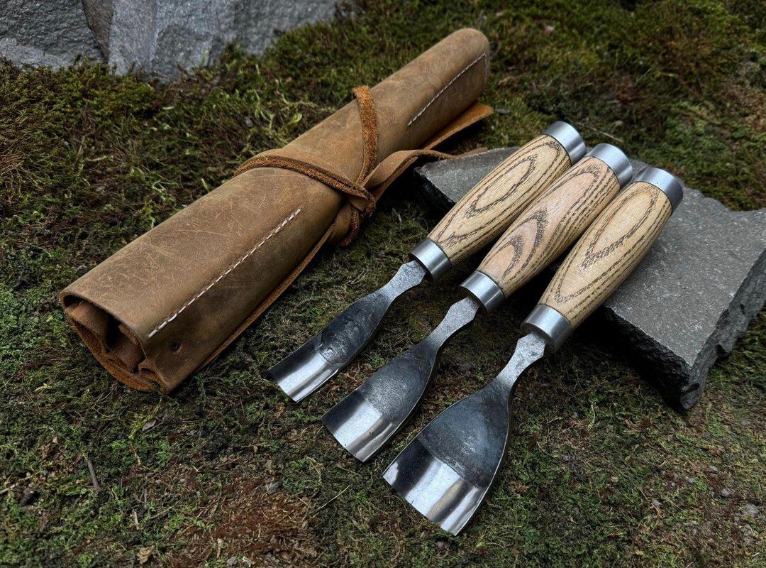 Hand Forged Wood Carving Gouges: High-carbon Steel Chisels With Leather ...
