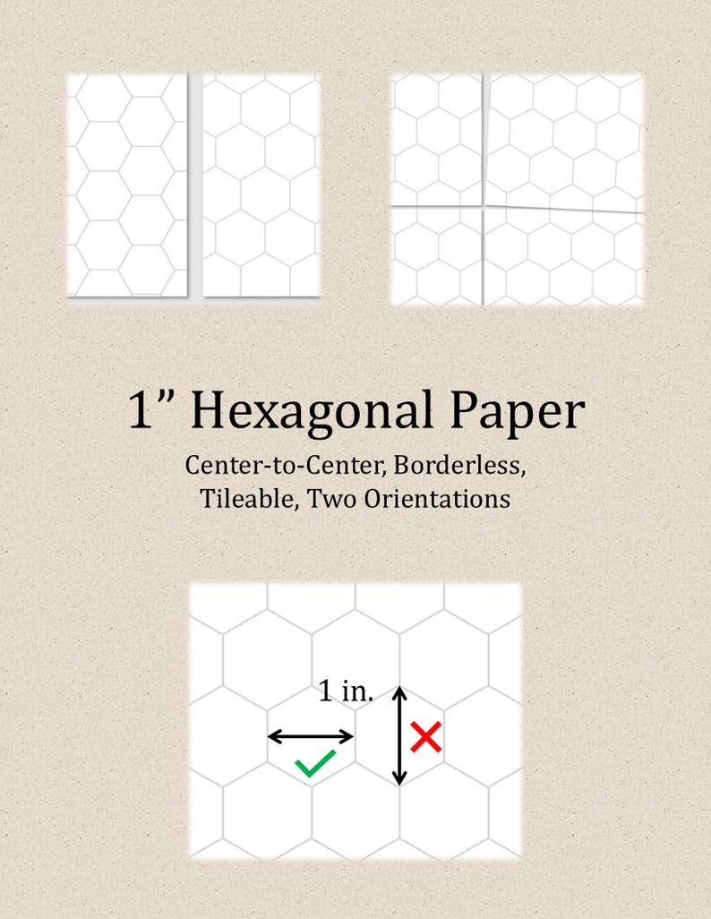 True 1-inch Hexagonal Graph Paper: Borderless, Tileable, Two ...