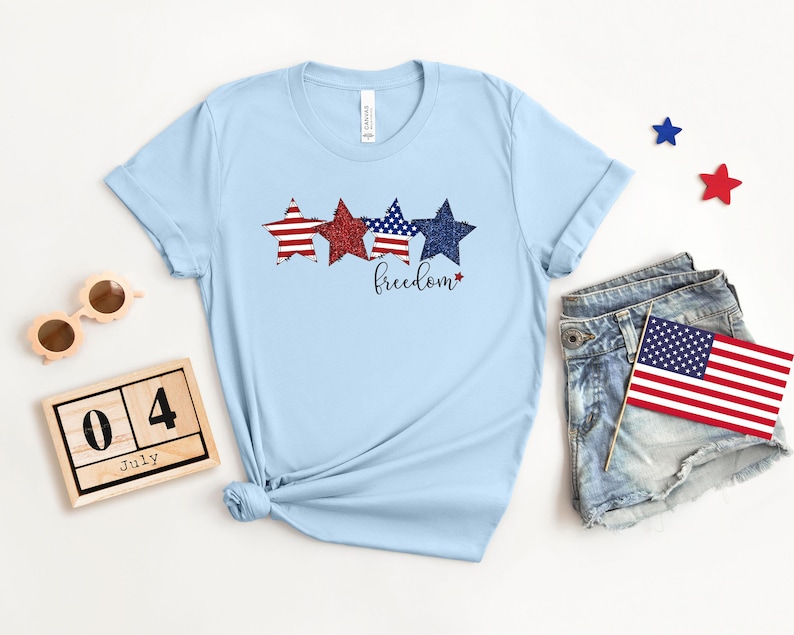 4th of July Womens Shirt, Star Glitter Shirt Glitter, 4th of July Shirt ...