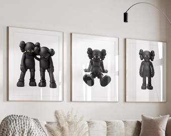 Kaws Poster Set of 3, Black Kaws Prints, Hypebeast Kaws Art Prints ...