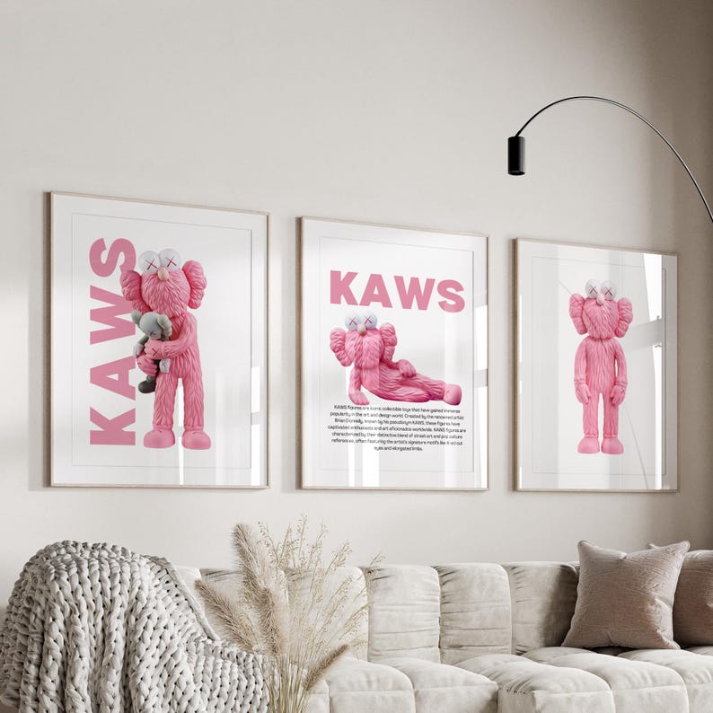 Kaws Poster Set of 3, Pink Kaws Prints, Hypebeast Kaws Art Prints ...
