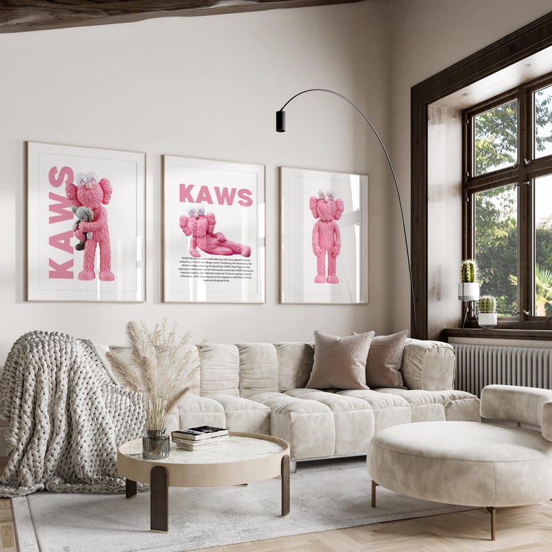 Kaws Poster Set of 3, Pink Kaws Prints, Hypebeast Kaws Art Prints ...