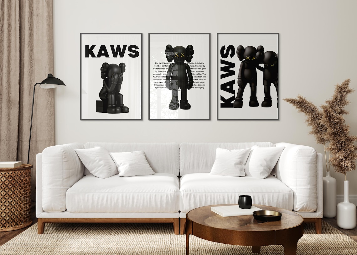 Kaws Poster Set of 3, Black Kaws Prints, Hypebeast Kaws Art Prints ...
