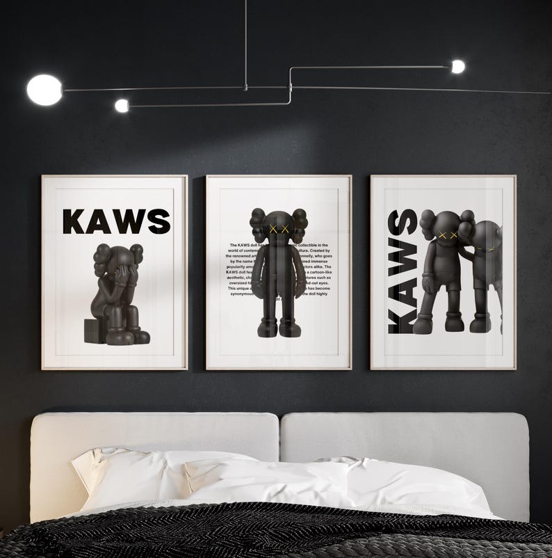 Kaws Poster Set of 3, Black Kaws Prints, Hypebeast Kaws Prints, Digital ...