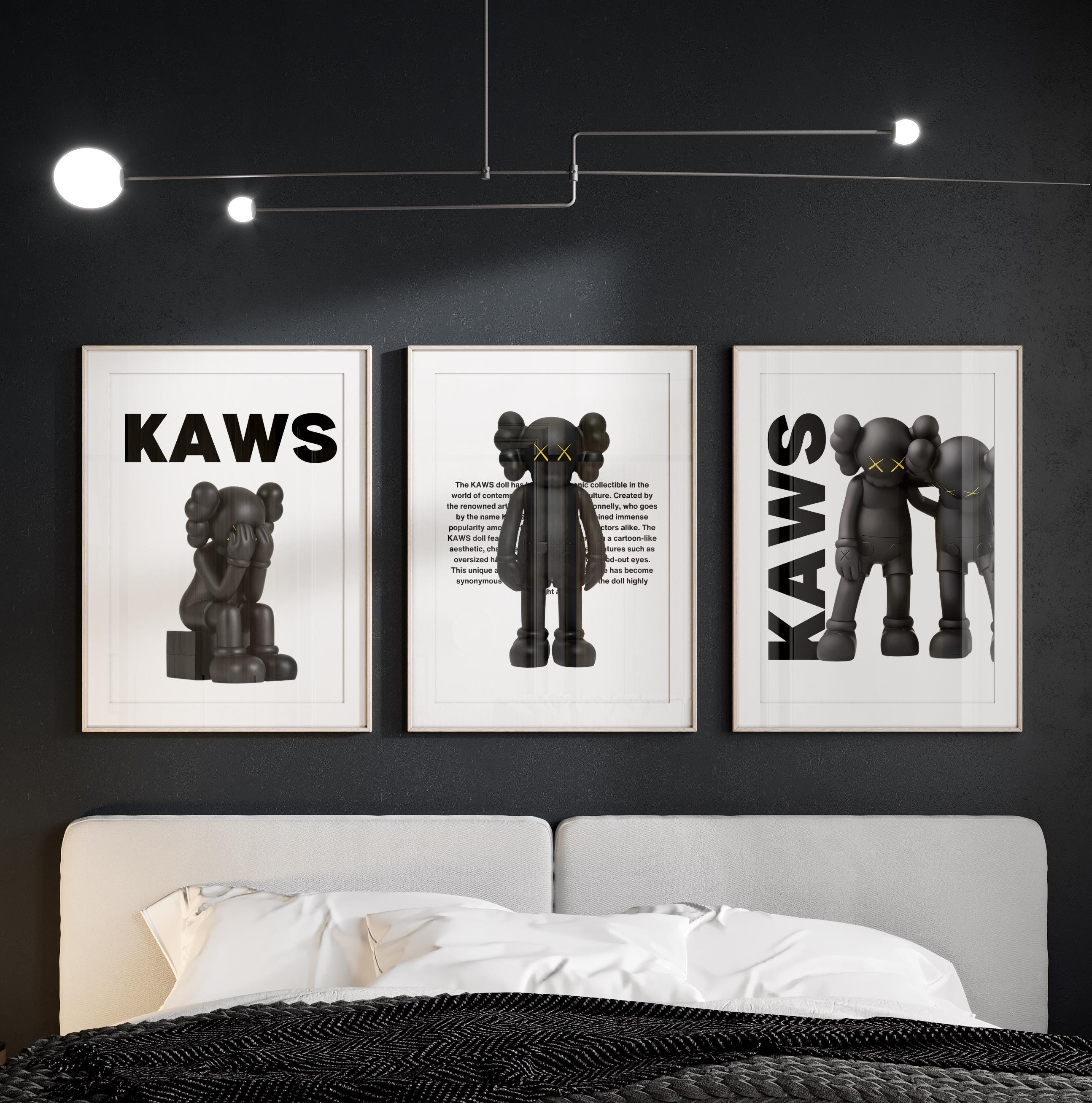 Kaws Poster Set of 3, Black Kaws Prints, Hypebeast Kaws Prints, Digital ...