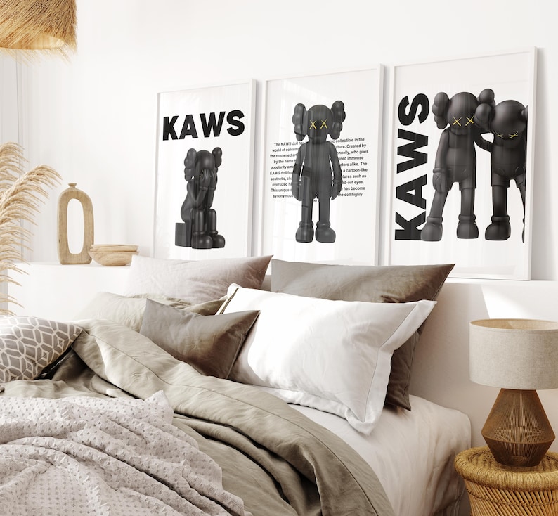 Kaws Poster Set of 3, Black Kaws Prints, Hypebeast Kaws Prints, Digital ...