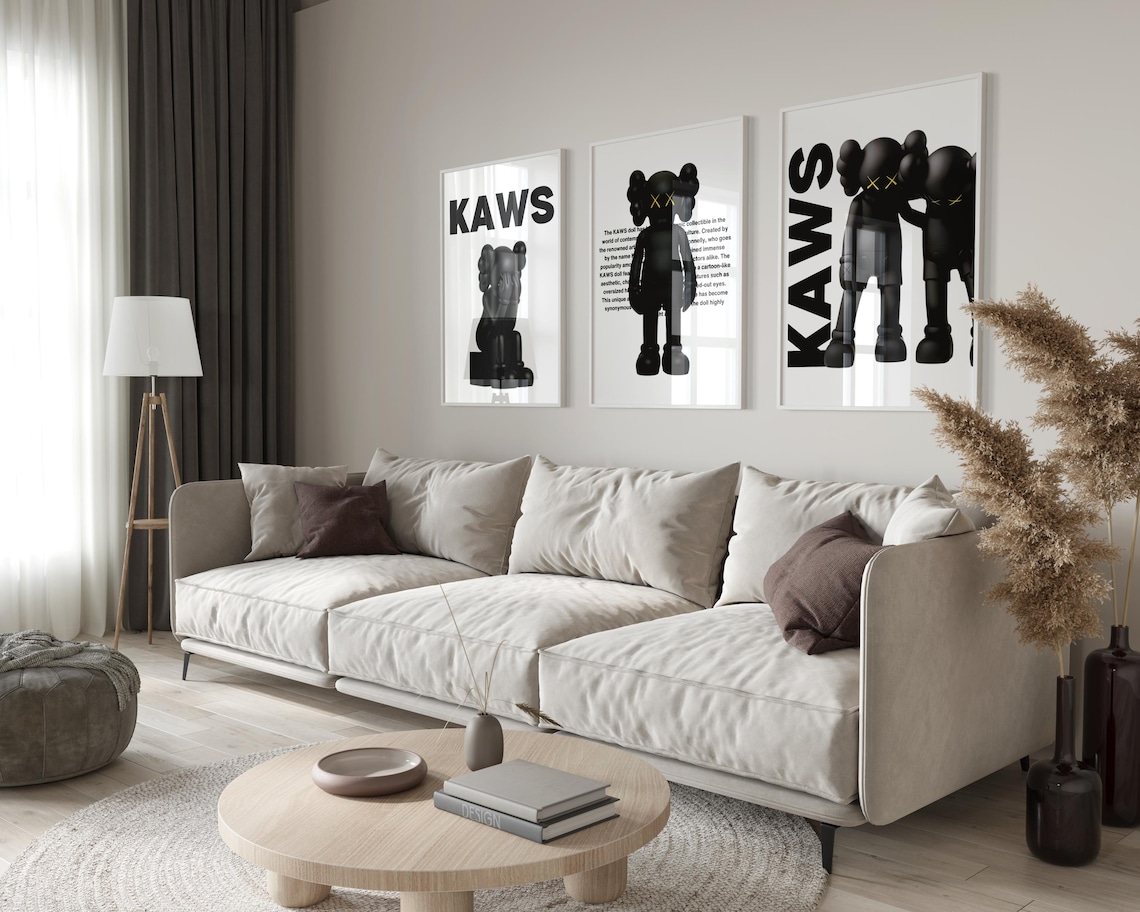 Kaws Poster Set of 3, Black Kaws Prints, Hypebeast Kaws Art Prints ...