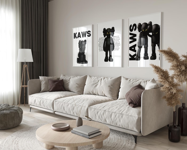Kaws Poster Set of 3, Black Kaws Prints, Hypebeast Kaws Prints, Digital ...
