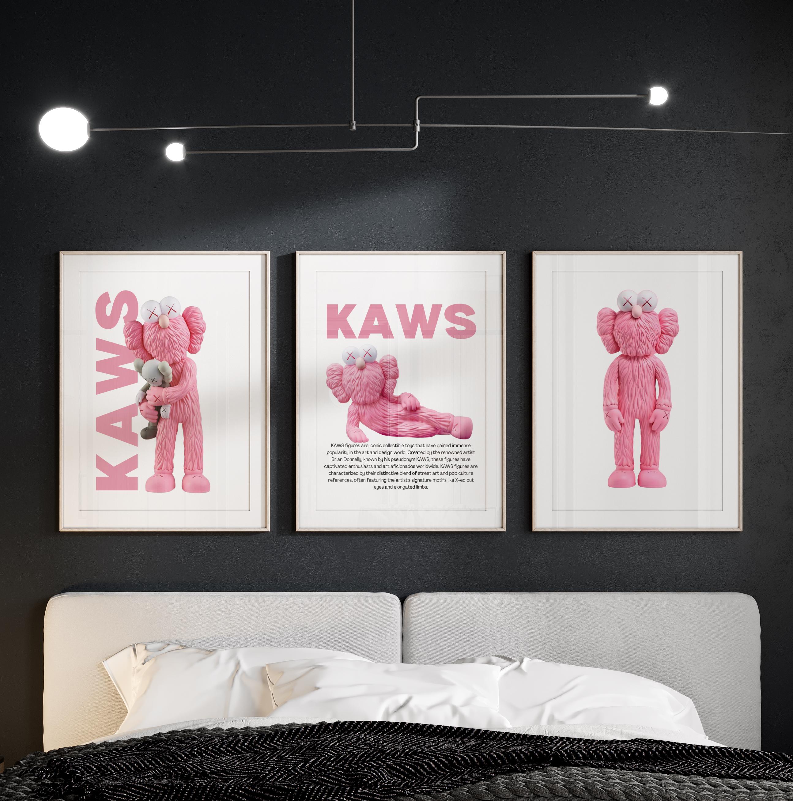 Kaws Wall Art, Kaws Prints Set of 3: Pink Hypebeast Figure Posters ...
