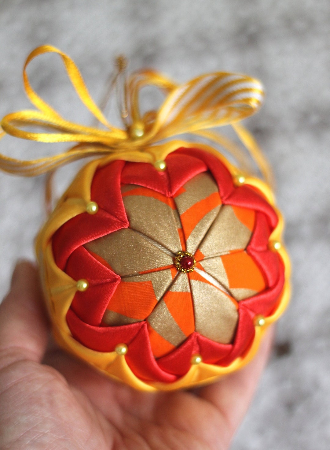 Handmade Quilted Ball With Golden Star Ornament. Fabric Ball as Home ...