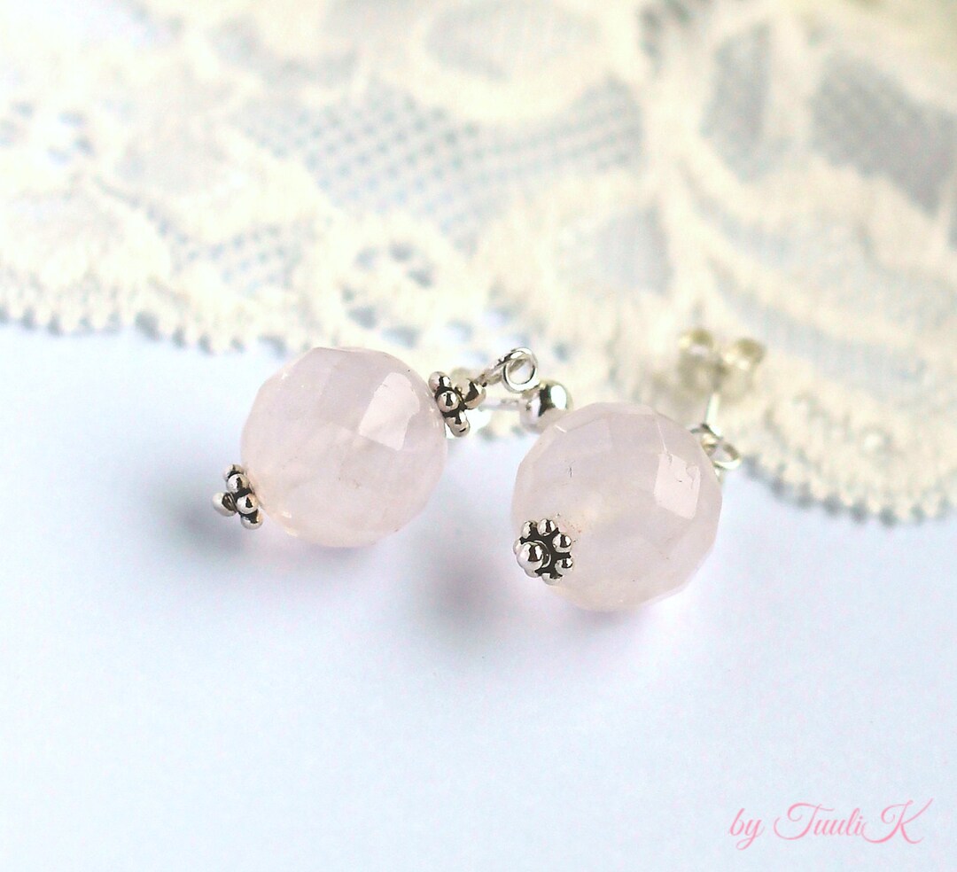 Pink Rose Quartz Earrings on Sterling Silver Posts "tenderness". Rose ...