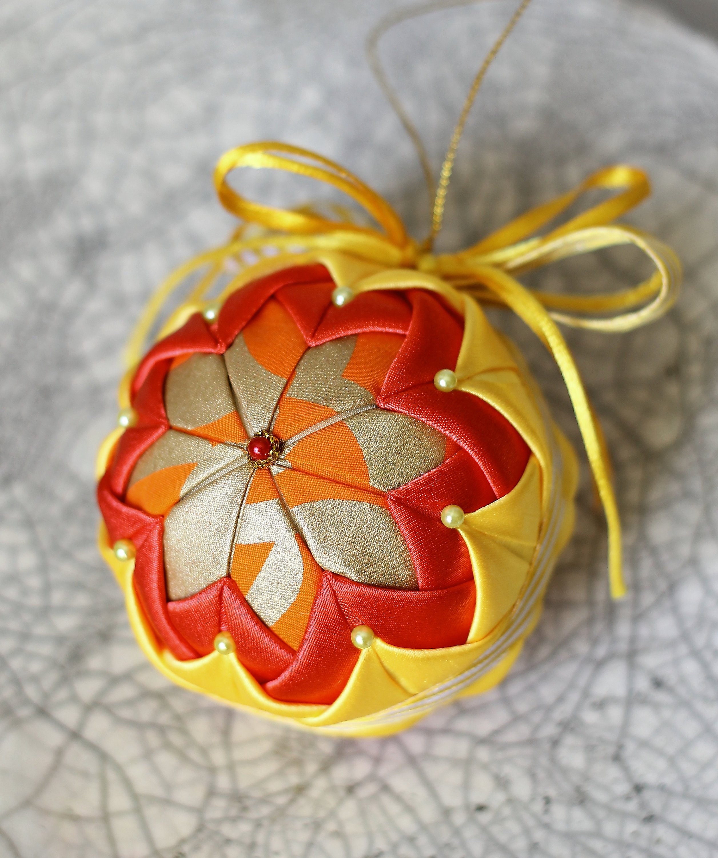 Handmade Quilted Ball With Golden Star Ornament. Fabric Ball as Home ...