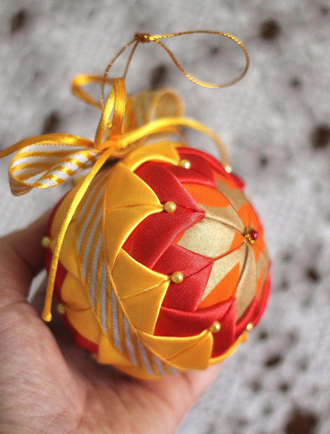 Handmade Quilted Ball With Golden Star Ornament. Fabric Ball as Home ...