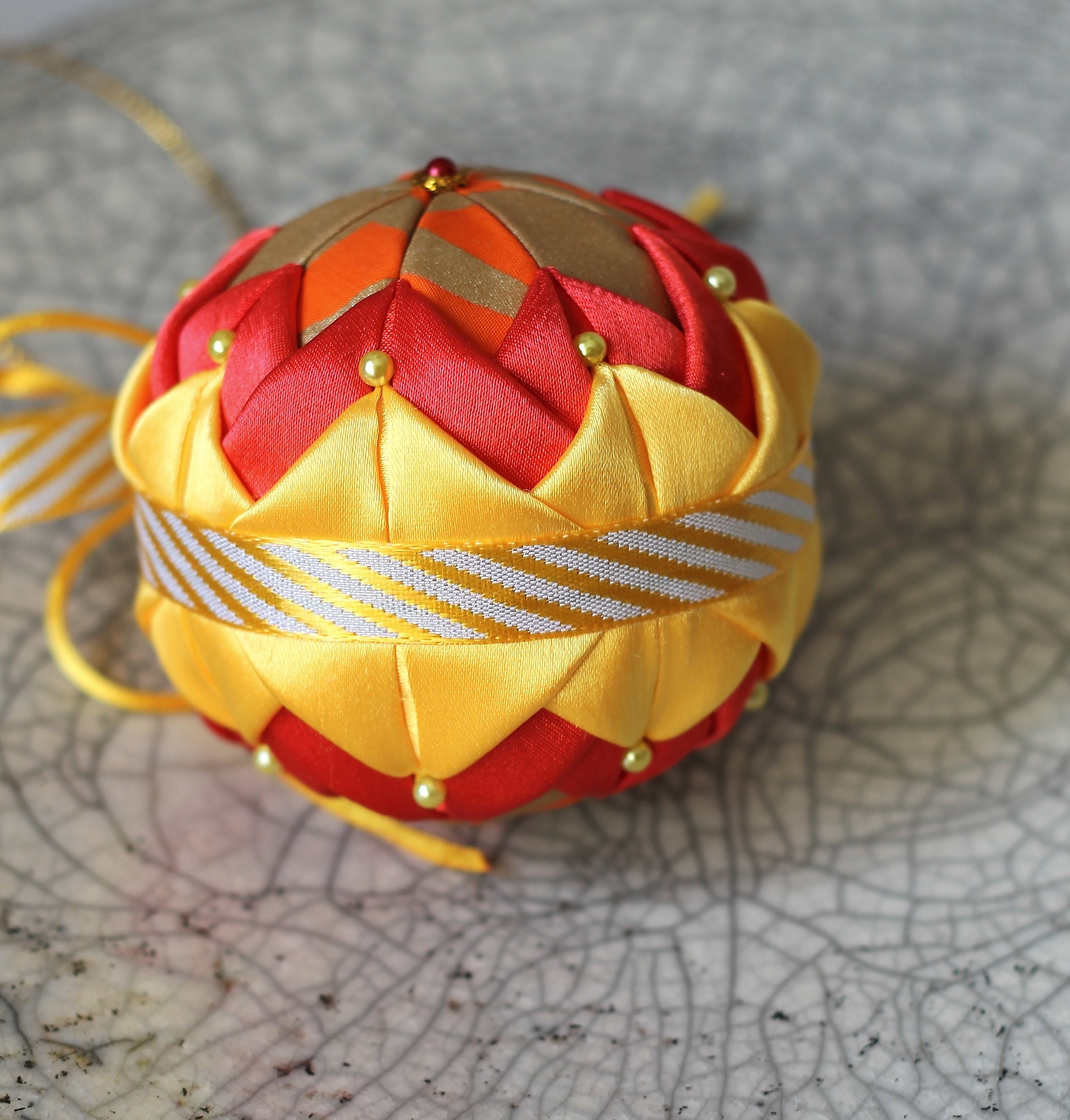 Handmade Quilted Ball With Golden Star Ornament. Fabric Ball as Home ...