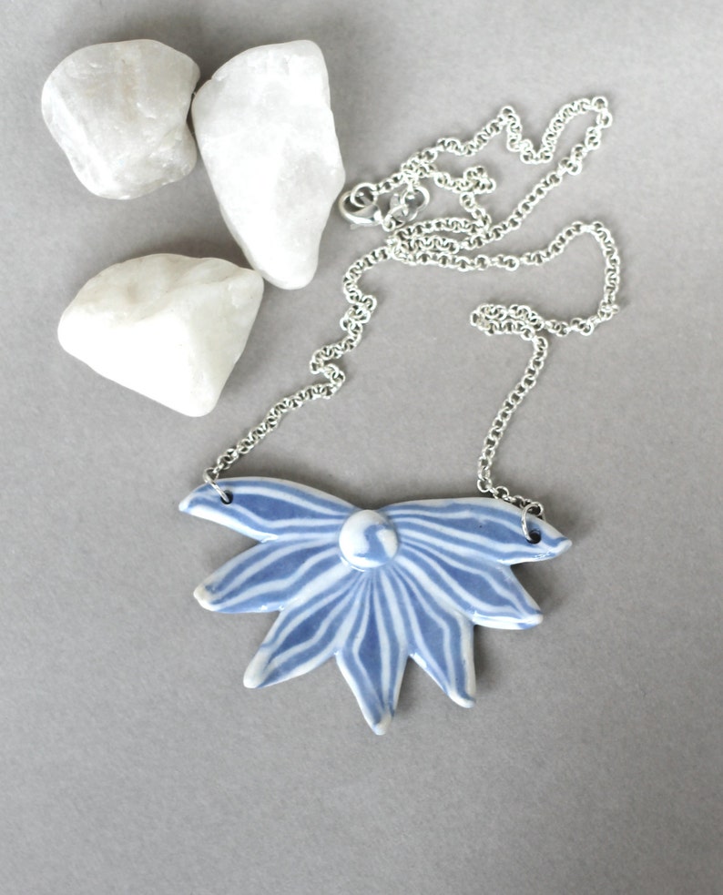 Porcelain Blue Flower Necklace bluelily, Handmade Porcelain Pendant ...