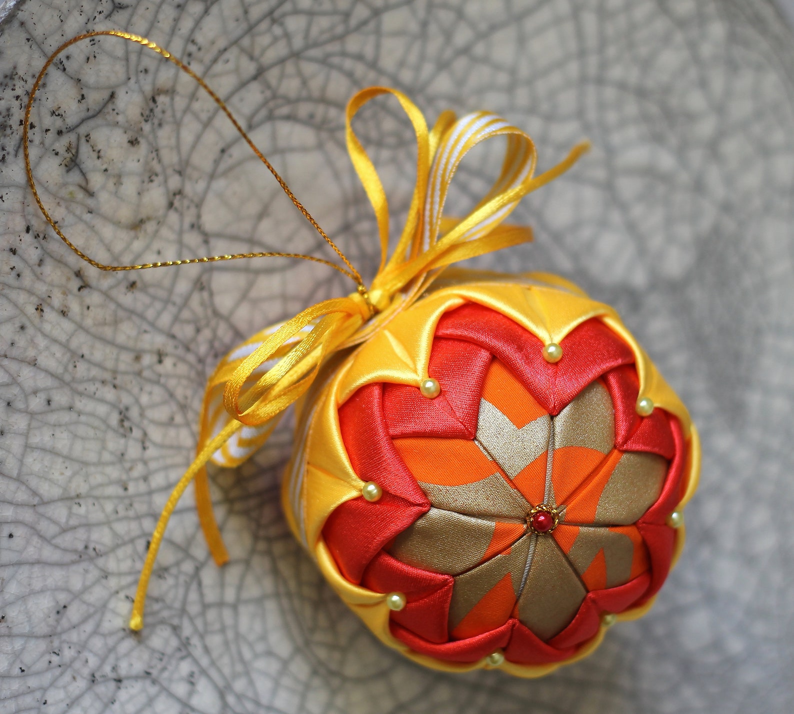Handmade Quilted Ball With Golden Star Ornament. Fabric Ball as Home ...