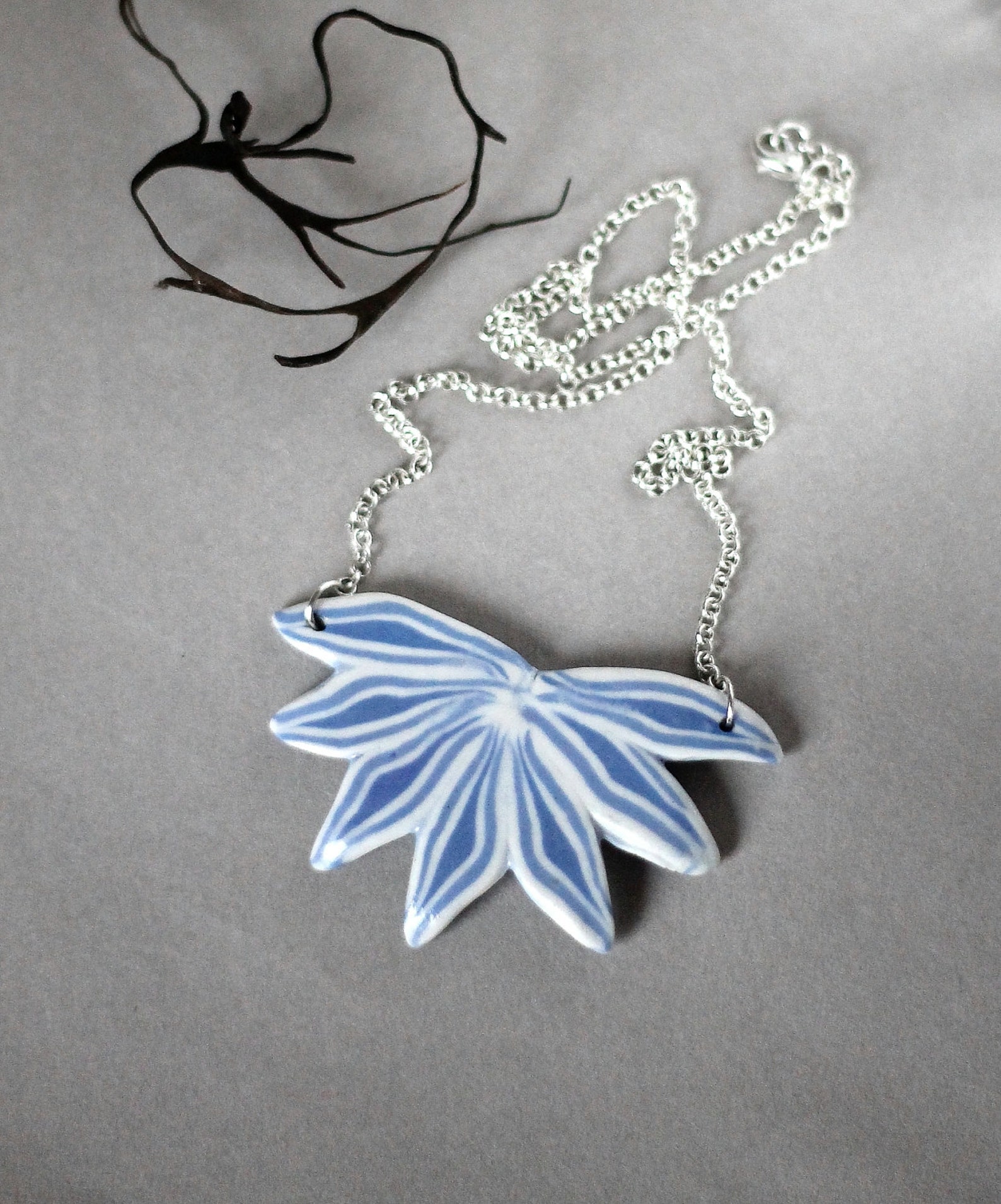 Porcelain Blue Flower Necklace bluelily, Handmade Porcelain Pendant ...