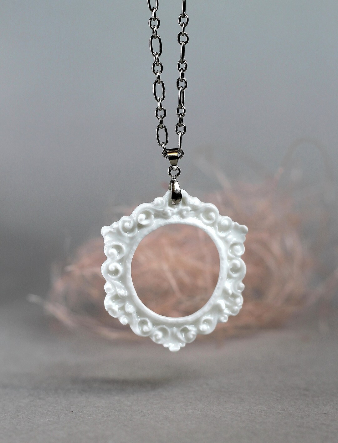 Porcelain Pendant Necklace "youcanseemysoul". White Frame Necklace ...