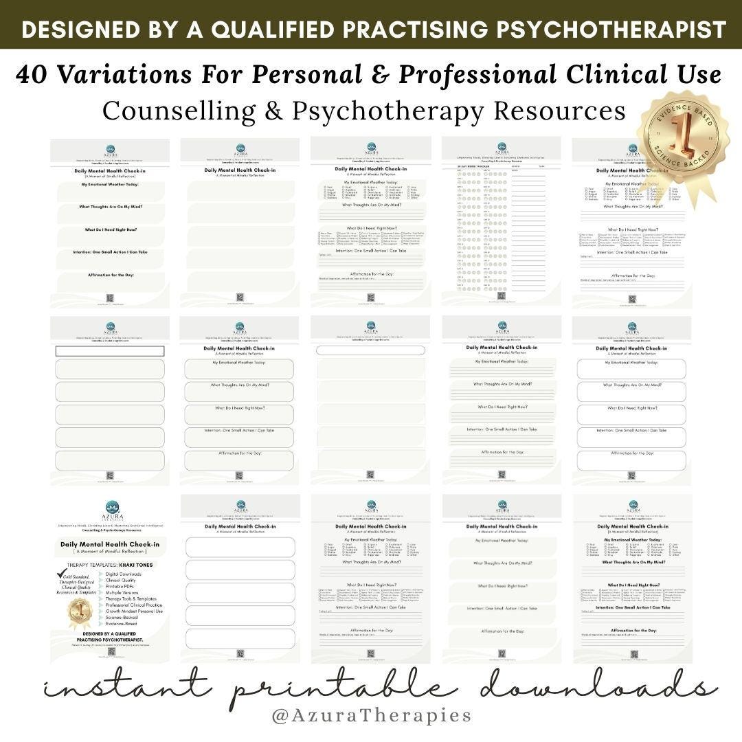 40 Printable Therapy Templates | Mental Health Check-in PDF | Instant ...