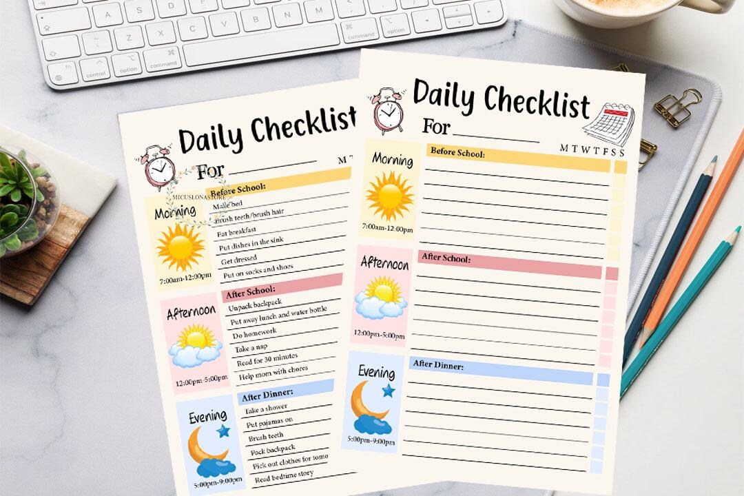 Printable Daily Checklist for Kids | Cute Routine Chart | Chore List ...