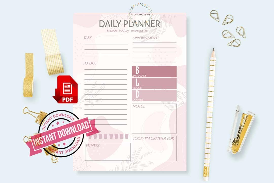 Pink Daily Planner Printable | Digital Planner PDF | Minimalist ...