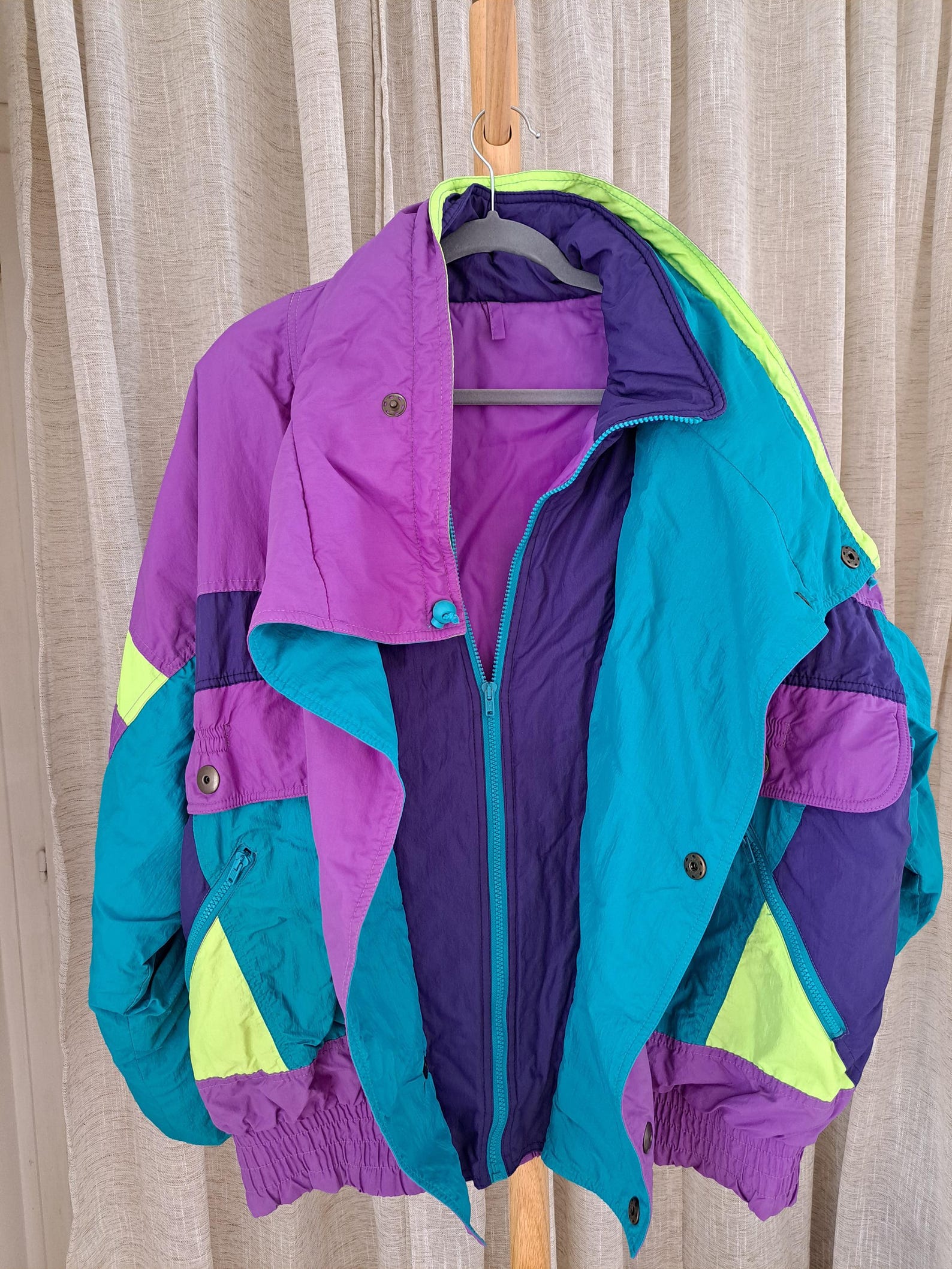 Vintage Colorful Windbreaker Jacket, Size L, Patchwork Colorblock Retro ...