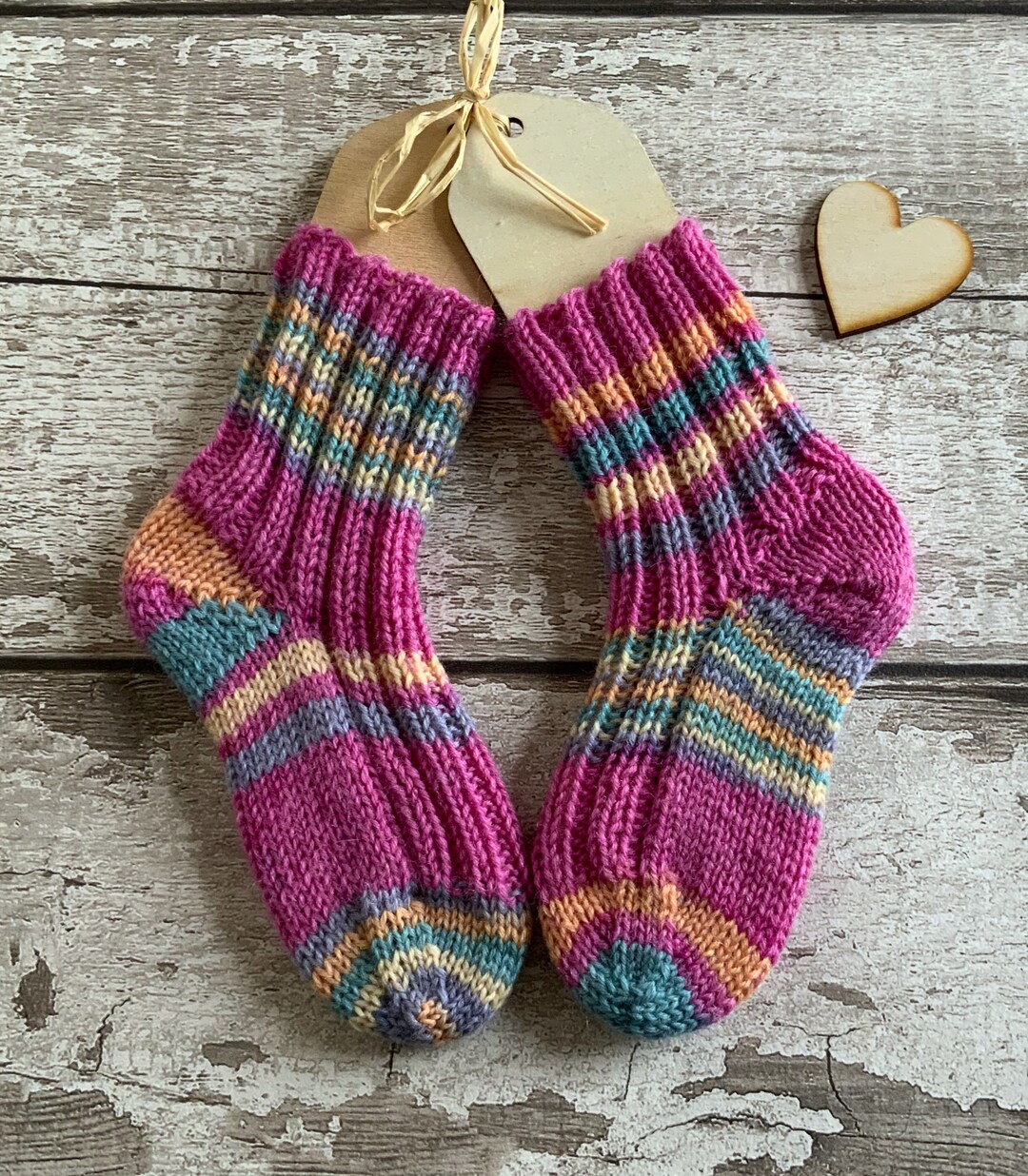 Girls Wool Socks. 18 Months Toddler Hand Knit Pink Striped Socks. Kids ...