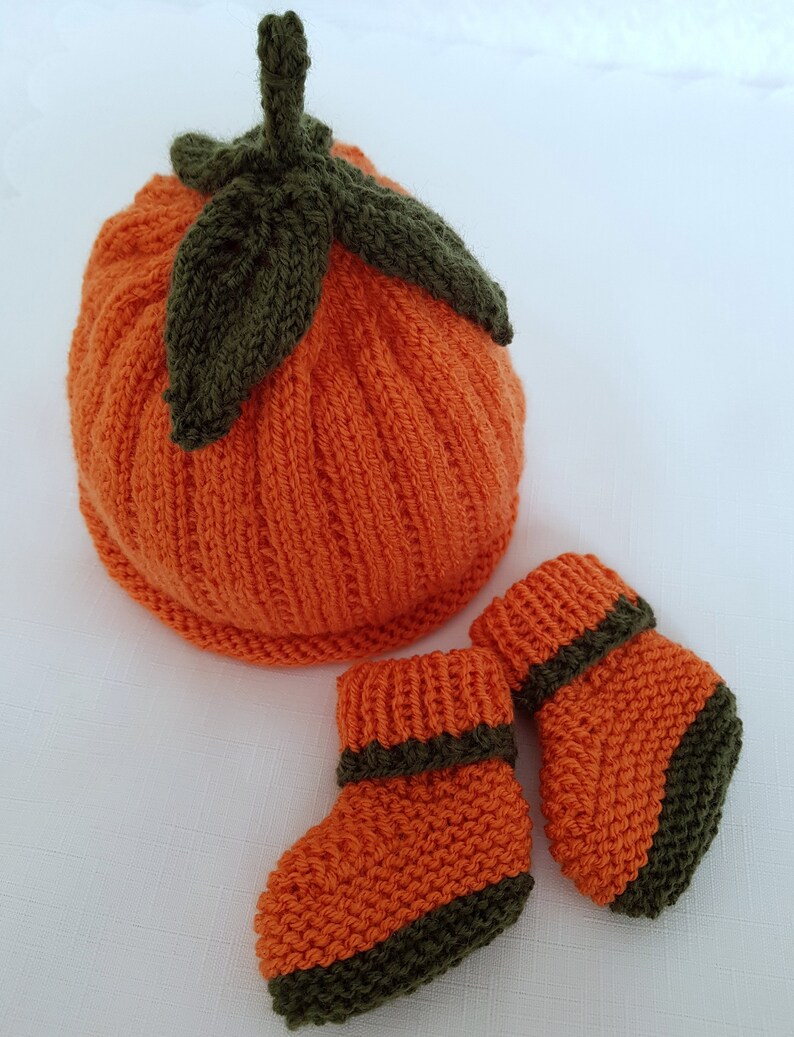 Knitting Pattern for Pumpkin Hat & Booties. Fall, Halloween. Baby or ...
