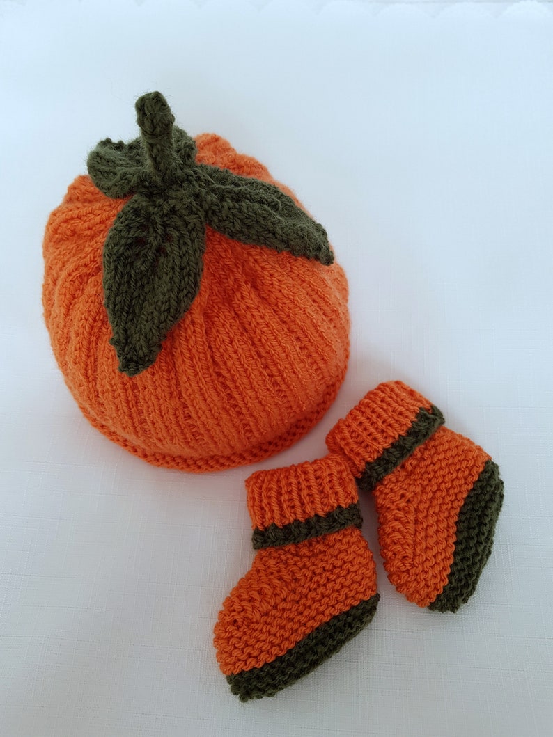 Knitting Pattern for Pumpkin Hat & Booties. Fall, Halloween. Baby or ...