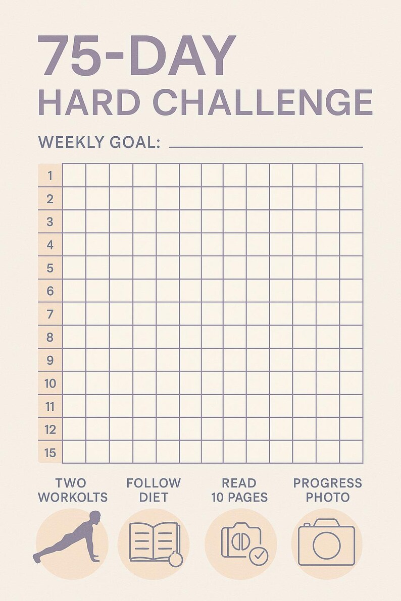 75-day Hard Challenge Printable Tracker – Daily Fitness & Mindset Goal ...